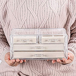 Acrylic Jewelry Box with 4 Drawers, Clear Velvet Jewellry Organizer Case, Earring Rings Necklaces Bangle Bracelets Display Storage Holder, Gift for Women, Girls