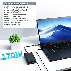VHBW Replacement for Lenovo 170W Charger Power Adapter Compatible with Lenovo ThinkPad P50 P51 P52 P53 P70 P71 P73 W540 W541 T460p T540p Legion 5 5P S7 Y530 Y540 Y720, ADL170SCC3A ADL170NLC2A