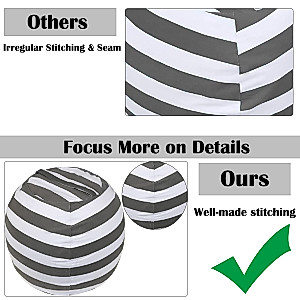 2-pack Stuffed Animal Storage Bean Bags for Kids Room 23" Empty Animal Beanbag Chair Covers Only Small Stuffed Animal Storage for Toddlers, Children, Boys, Girls Kids Room Decor, White Grey Stripes