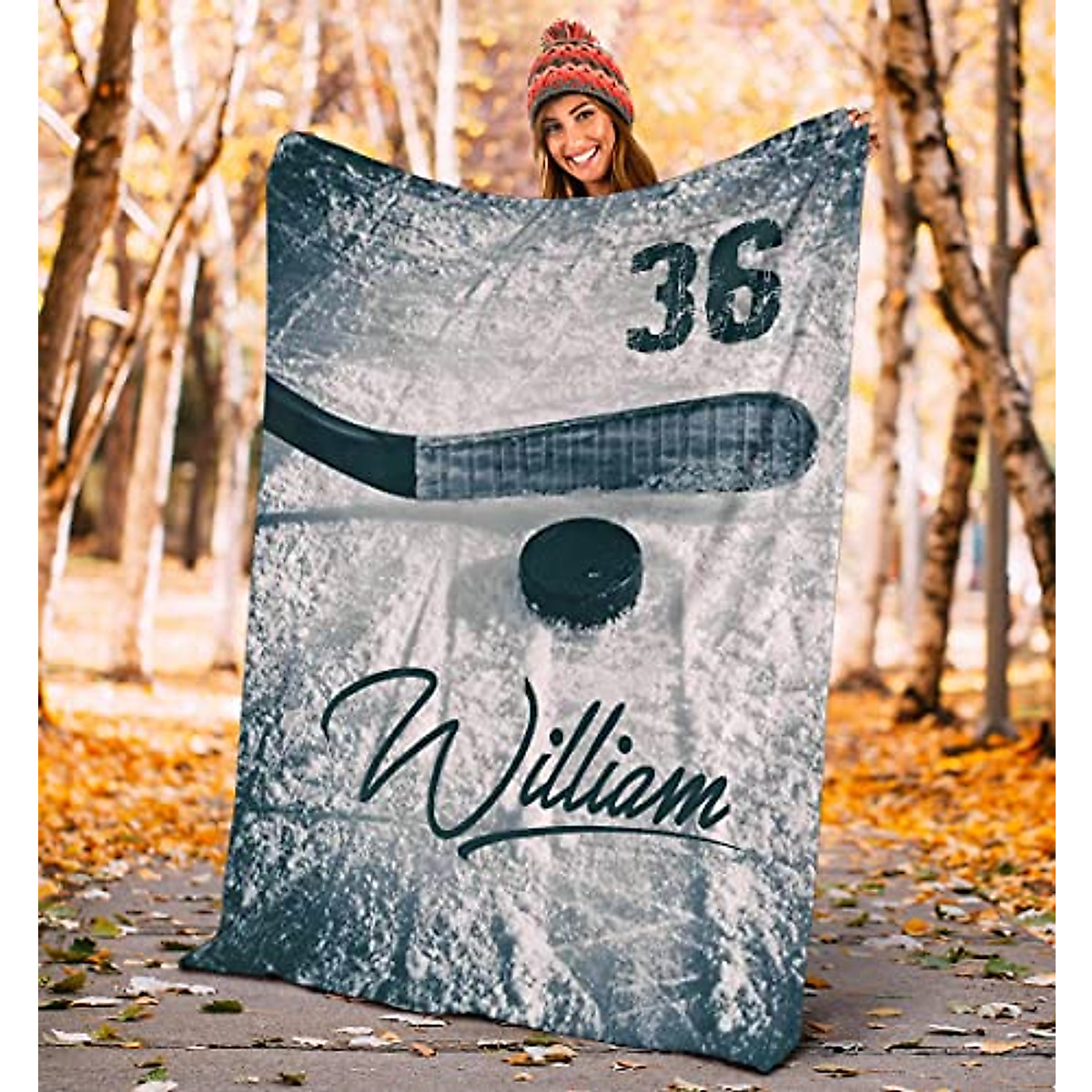 OhaPrints Blue Ice Hockey Blanket Hockey Stick and Puck Soft Sherpa Throw Blankets Cozy Fuzzy Fleece Throws for Tv Sofa Couch Comfy Fluffy Blanket 30X40 50X60 60X80