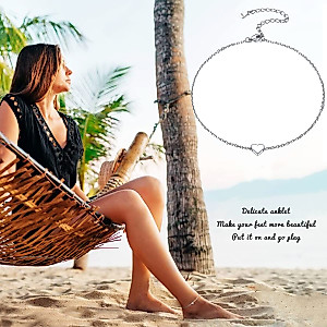 ChicSilver Ankle Bracelets for Women Silver Anklets for Women Dainty Heart Anklet