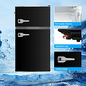 E-Macht 3.2 Cu.Ft Small Refrigerator with Freezer, 2 Door Black Mini Fridge, Energy Saving, Adjustable Thermostat Control, Adjustable Legs, Perfect for Apartment/Office/Dorm/Garage