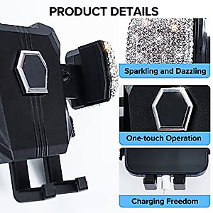 Bling Car Phone Holder,Bling Crystal Car Phone Holder,360°Adjustable Crystal Auto Phone Mount ,Bling Universal Phone Mount Holder Long Arm Suction Cup Phone Holder for Car Dashboard Windshield (White)