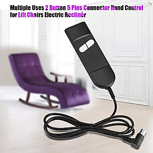 2 Button 5 Pins Hand Controller, Multiple Uses 2 Button 5 Pins Plug Connector Recliner Hand Control, Remote Replacement Part for Lift Chairs Electric Recliner, for 5-Pin 4-Core Sofa, Black