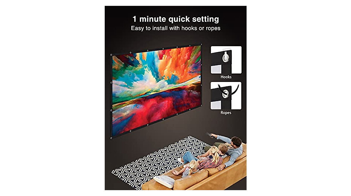 JKJOO 120 Inch Foldable Projector Screen for HD & 4K Films