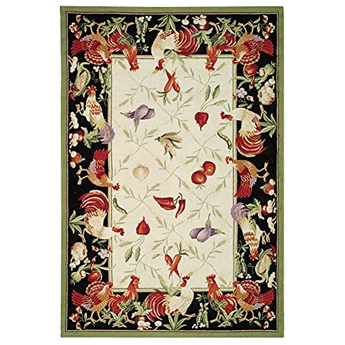 SAFAVIEH Chelsea Collection Area Rug - 6' x 9', Ivory & Black, Hand-Hooked French Country Wool, Ideal for High Traffic Areas in Living Room, Bedroom (HK94A)