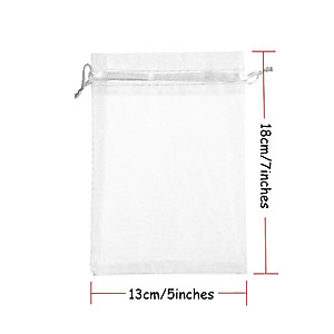 Volanic 50PCS 5X7 Inch Sheer Drawstring Organza Gift Bag Jewelry Pouch Party Wedding Favor Candy Bags Christmas White