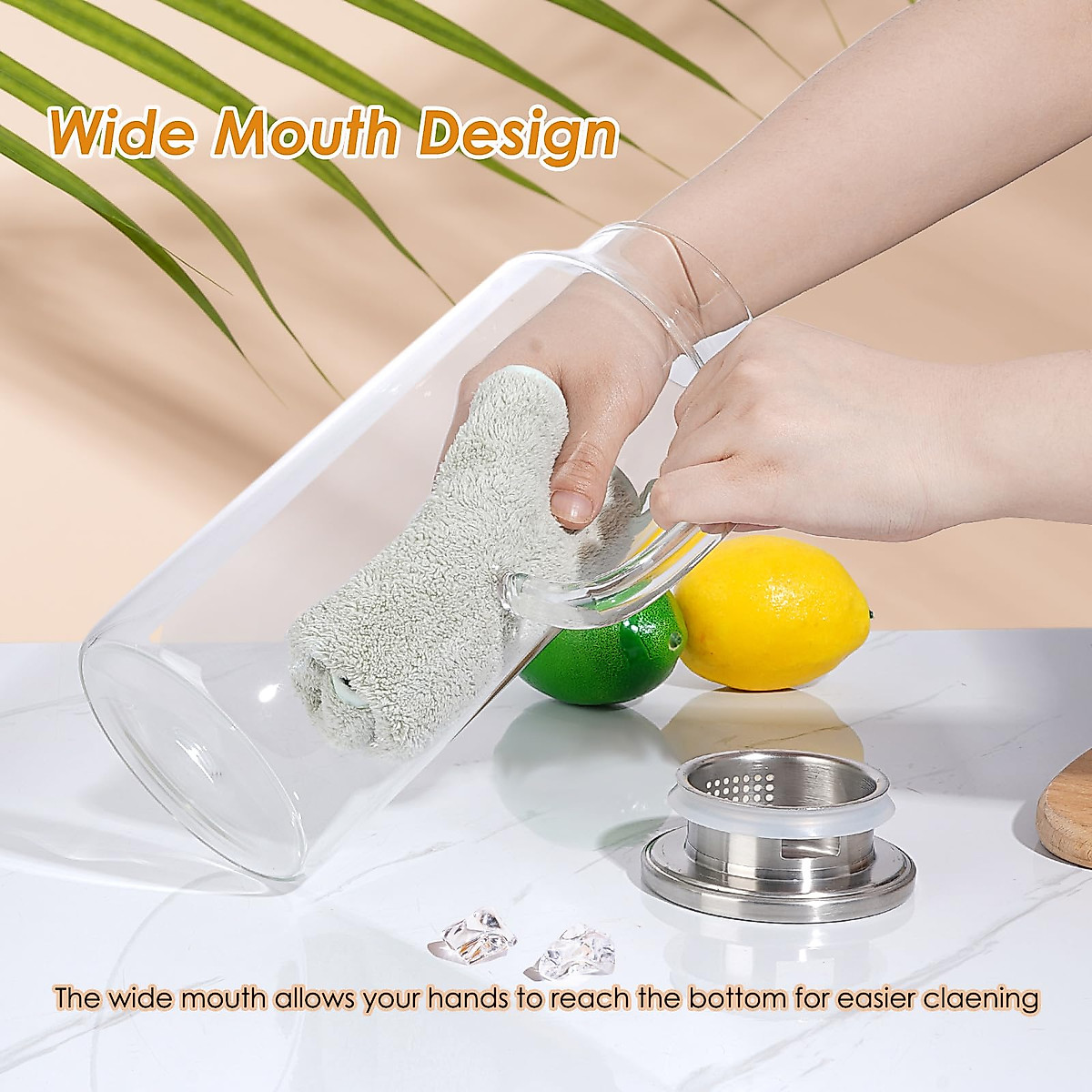 Glass Pitcher with Lid 2 Liter / 68 OZ Water Pitcher with Lid and Handle, Borosilicate Glass Carafe for Hot/Cold Water, Iced Coffee, Juice, Tea, Milk and Homemade Beverage