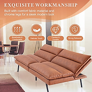 Opoiar Modern Convertible Sofa,Futon Sofa Bed,Faux Leather Futon,Futon Bed,Loveseat Sofa,Futon Couch,Memory Foam Sleeper Sofa,Quick Adjustable Backrests for Compact Living Spaces,Office,Studio,Brown