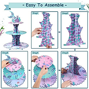 Kritkin 2 Pieces Mermaid Cupcake Stand 3 Tier Mermaid Tail Cupcake Holder Mermaid Theme Dessert Stand for Under the Sea Mermaid Birthday Party Decorations Supplies Favors