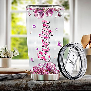 WONWIX Personalized Cat Coffee Mug Cups Gifts For Women Mom Daughter Cats Water Bottle Mothers Day Birthday Christmas Valentine Jewelry Style 20oz Stainless Steel Thermos Tumbler Cup With Lid