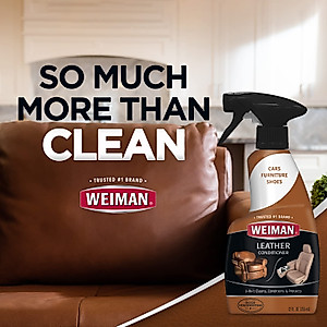 Weiman Leather Cleaner, Polish and Conditioner for Furniture, Car, Purses, Shoes, Boots and Couches- Micro Fiber Towel Included, 22oz