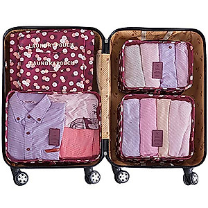 Travel Cubes,Mossio 7 Piece Compact Carry On Luggage Organizer Value Folders Travel Bag Wine Flower