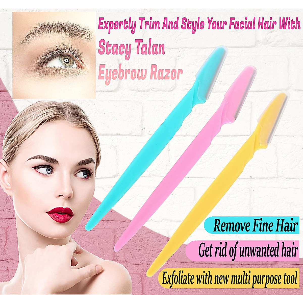 Stacy Talan Eyebrow Razor 18 Pcs Facial Shaver Multipurpose Exfoliating Darmaplane Tool with Precision Cover for Women 6 Packs