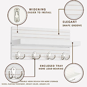 Ikviier Key Holder for Wall Decorative, Key Rack for Wall White, Wall Key Holder with Shelf, Key Hook for Wall with Double Hook, Key and Mail Holder for Wall (White-01)