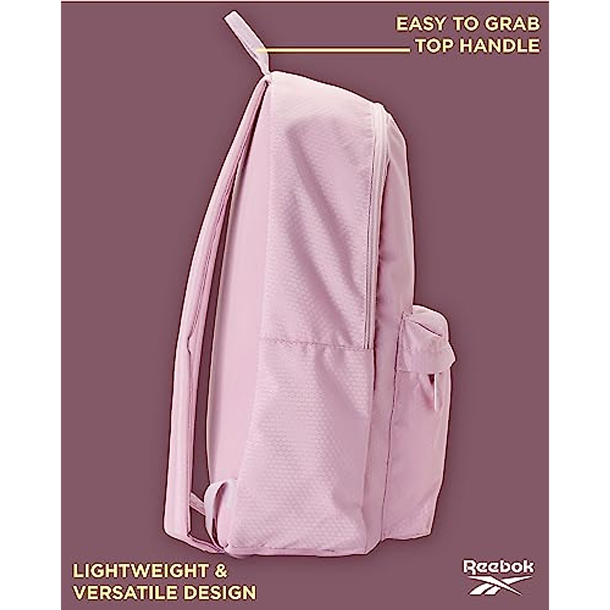 Reebok Backpack - Element Sports Gym Bag - Lightweight Carry On Weekend Overnight Luggage - Casual Daypack for Travel, Beach, Infused Lilac