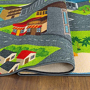 KC CUBS Road Play Map City Car Vehicle Traffic Educational Learning & Fun Game Area Non Slip Boy & Girl Kids Rug Carpet for Children Bedroom, Toddler Classroom & Baby Playroom Mat, Playtime Activity