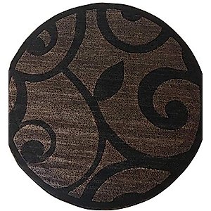 Modern Round Rug Brown & Black Americana Design 154 (5 Feet 3 Inch X 5 Feet 3 Inch Round)