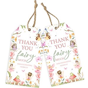 Jollyboom 50Pcs Fairy Thank You Gift Tags, Fairy Theme Gift Tags Thank You for Celebrating with US Tags Double-Sided Printing for Girl Birthday Baby Shower Wedding Bridal Shower Party