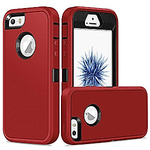 Jelanry iPhone 5S Case Heavy Duty Armor for iPhone 5 Dual Layer Protective Shell iPhone SE 2016 Case Shockproof Sports Rugged Phone Case Anti-Scratches Cover Non-Slip Bumper Hybrid Case Red