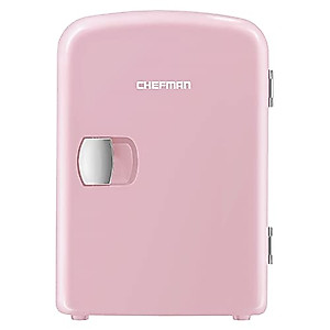 Chefman Mini Portable Pink Personal Fridge Cools Or Heats & Provides Compact Storage For Skincare, Snacks, Or 6 12oz Cans W/ A Lightweight 4-liter Capacity To Take On The Go