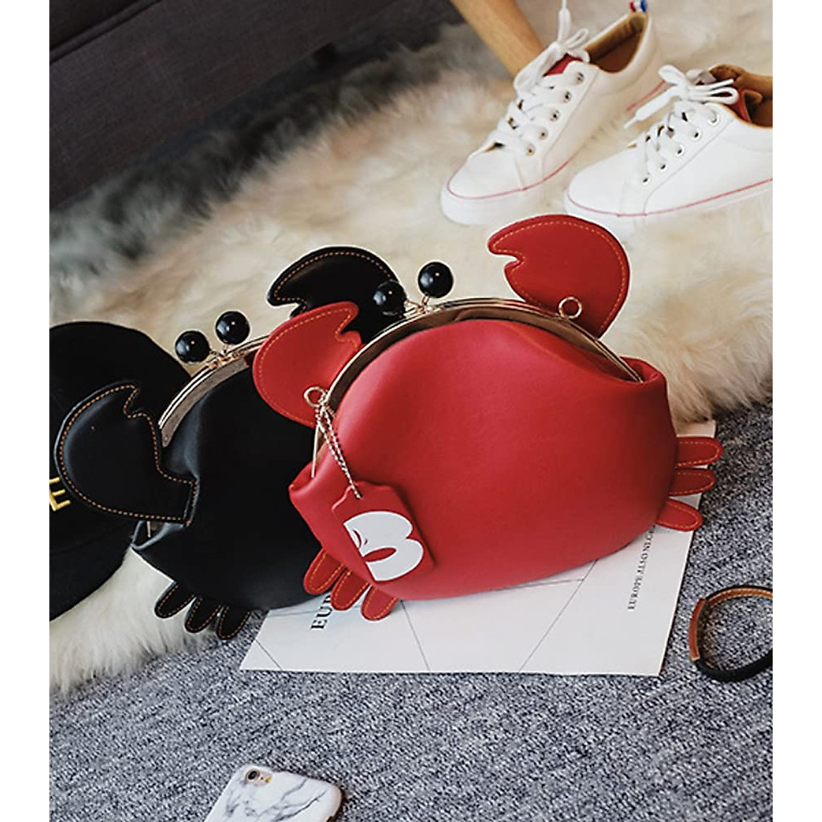 Personalized cartoon style ladies shoulder bag, crab-shaped messenger bag, animal style ladies handbag(Red)