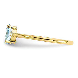 Solid 10k Yellow Gold Genuine Diamond and Aquamarine Blue March Gemstone Birthstone Engagement Ring Size 7 (.016 cttw.)