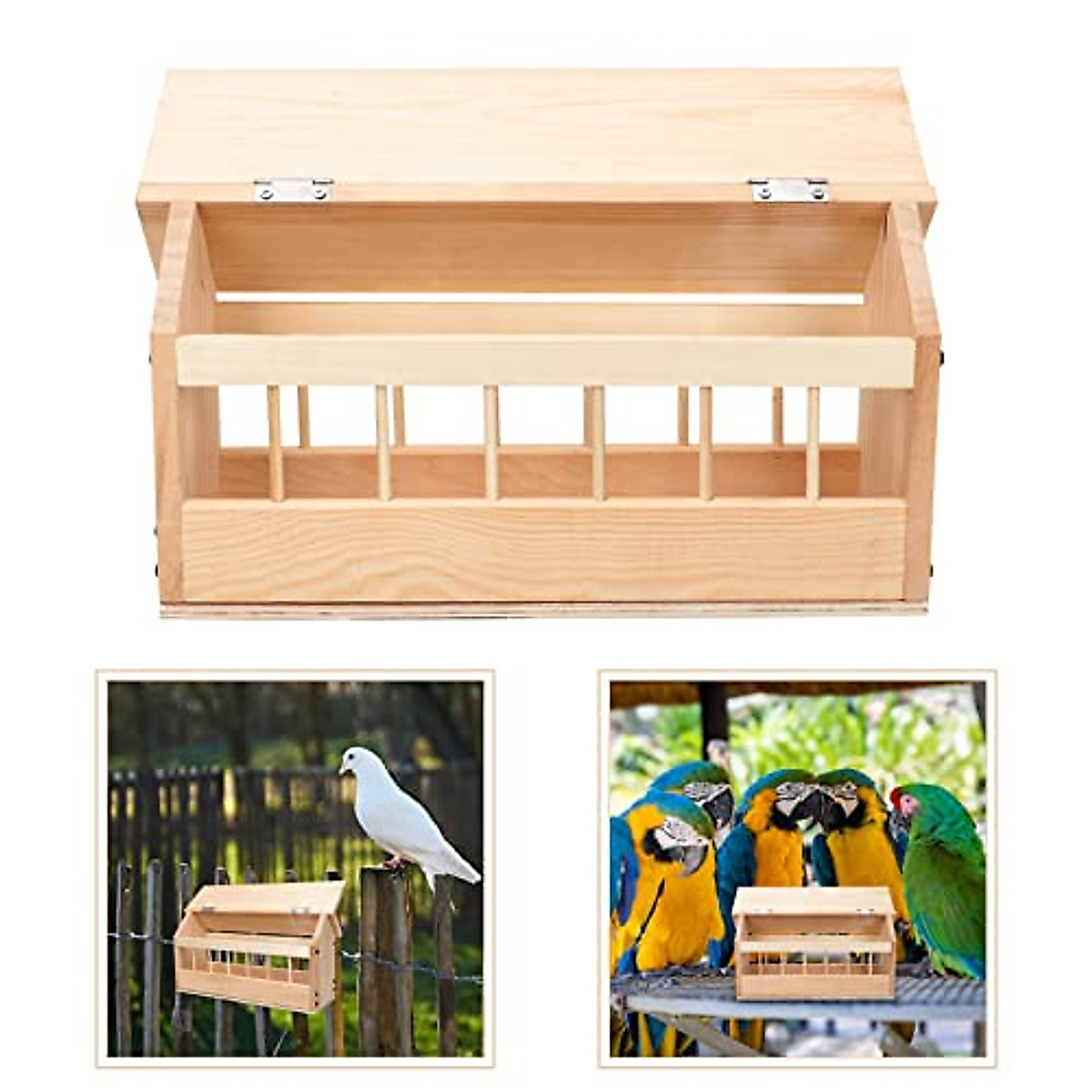 HANABASS Window Bird Feeder Window Bird Feeder Window Bird Feeder Pigeon Feeding Trough Wooden Pigeon Feeder Multi- Hole Pigeon Dish Dispenser Birds Feeding Dispenser Chicken Feeder Quail Cage