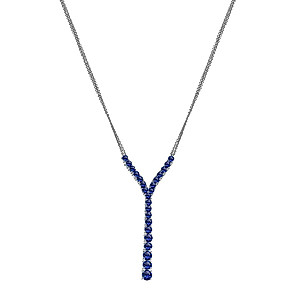GemStar USA Sterling Silver Created Blue Sapphire Round Graduated Statement Lariat Y-Necklace for Women