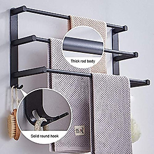 KUYT Towel Rail 3-Tier Bath Towel Rack with Hooks 40Cm Space Aluminum Wall Mounted Towel Holder Towel Bar Rail for Kitchen Bathroom Toilet Hotel Office/40Cm