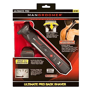 MANGROOMER - ULTIMATE PRO Back Shaver with 2 Shock Absorber Flex Heads, Power Hinge, Extreme Reach Handle and Power Burst