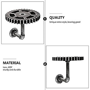 YARNOW Wall Mounted Floating Shelf Steampunk Industrial Metal Pipe Rack with Gear Design Wood Shelf Vintage Bracket