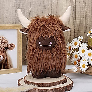 Upltowtme Brown Highland Cow Gnome Scottish Tomte Decor Farmhouse Nordic Dwarf Home Decoration Calf Gnome Herd Collection Travel Birthday Gift for Her Set of 1