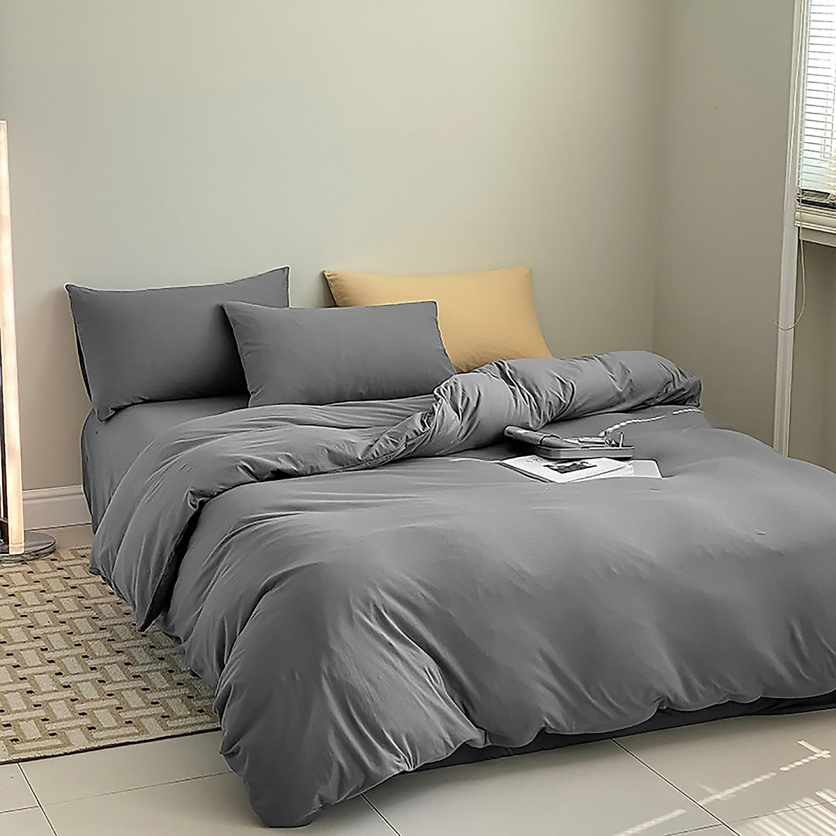 Cottonight Grey Comforter Sets Queen Dark Grey Comforter Queen Size Men Women Charcoal Grey Quilts Blanket Modern Solid Smoke Gray Bedding Comforter Set for Men Boys Adults
