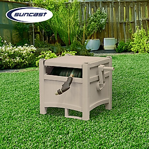 Suncast 100 Foot Capacity Hideaway Garden Hose Reel for 1.9 inches Hose Outdoor Storage with Stay Up Lid and Crank Handle, Taupe 2 Pack