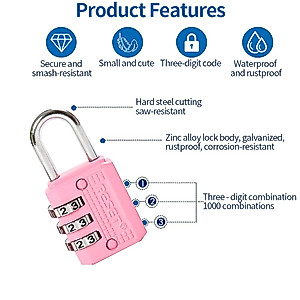 RESET-071 3 Digit Small Combination Lock Tiny Padlock for Mini Locker Box Luggage Suitcase Backpack Pink