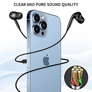 XNMOA Wired Headphones for iPhone 14 13/12/11/Se/X/Xr/Xs/8/7, Wired Earbuds Noise Canceling in-Ear Headset with Microphone,Comfortable Wired Earphones with Volume Control,Black