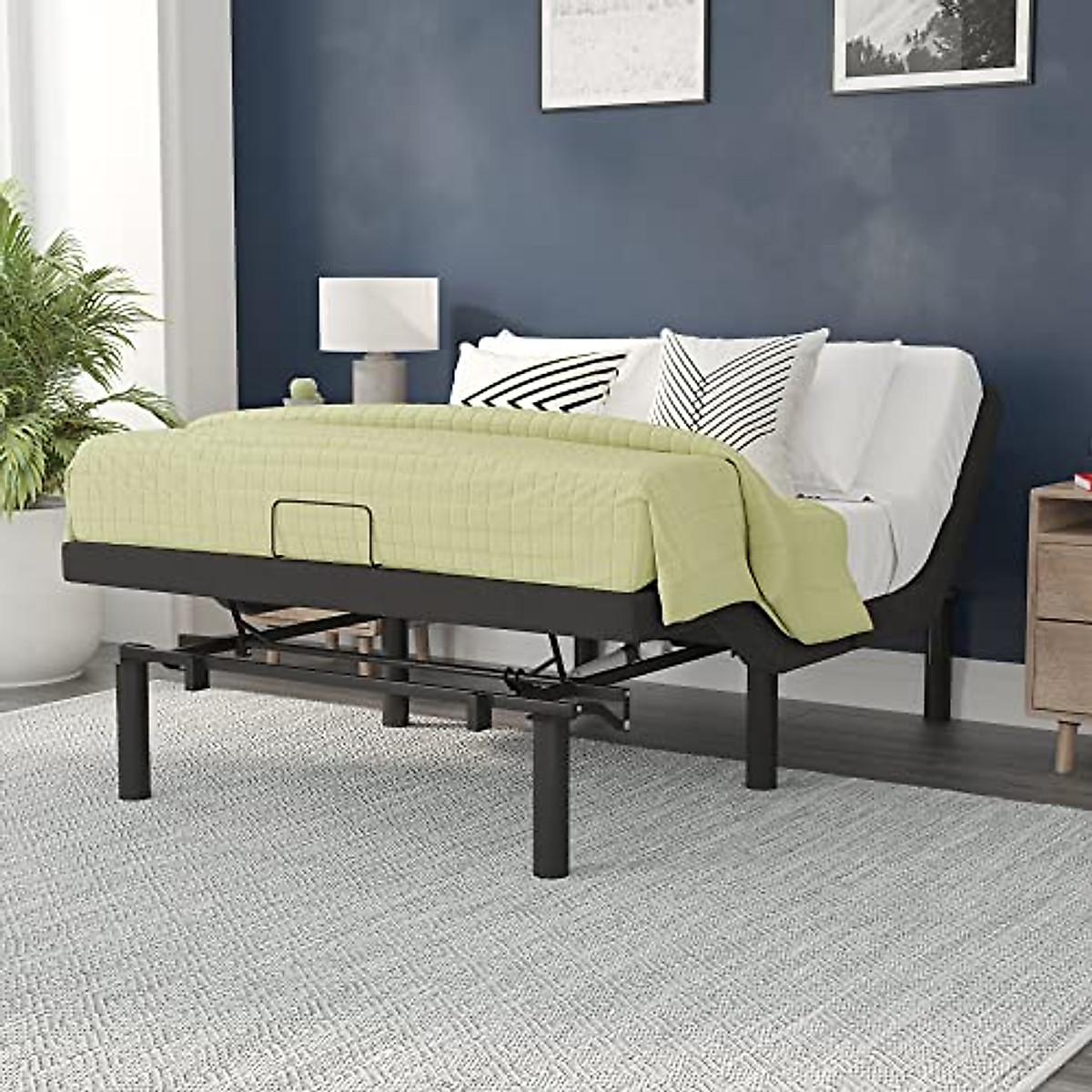 Flash Furniture Selene Adjustable Bed Base-Black Anti-Skid Upholstery-Height Adjustable Legs-Programmable Wireless Remote-Independent Head/Foot Incline-King