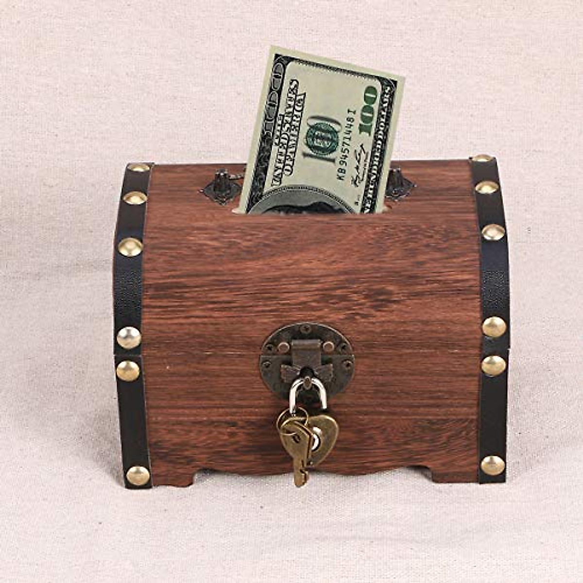 Sewroro Small Wooden Treasure Chest Boxes Retro Treasure Chest Storage Box with Lock& Keys Bank Box Birthday Gifts