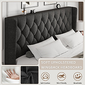 iPormis King Size Platform Bed Frame with Button Tufted Headboard, Upholstered Bed Frame with Solid Wooden Slats, 8" Underbed Space, No Box Spring Needed, Noise Free, Easy Assembly, Dark Gray