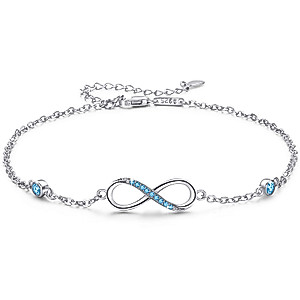 MEDWISE Womens Infinity Anklet Bracelet 925 Sterling Silver Endless Love Symbol Ankle Bracelet Adjustable Plus Size Large Bracelet Gifts for her Valentines Day Mother’s Day Gifts Blue