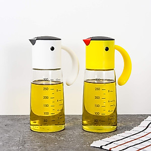 Vucchini Olive Oil Dispenser Bottle for Kitchen Cooking - Auto Flip Vinegar Dispenser Container- Leakproof Glass Cruet with Non-Drip Spout Dispenser (white and yellow)