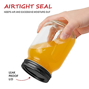 Encheng 16 oz Glass Jars With Black Lids,Wide Mouth Ball Mason Jars For Storage,Canning Jars For Pickles,Herb,Jelly,Jams,Honey,Dishware Safe,Set Of 15