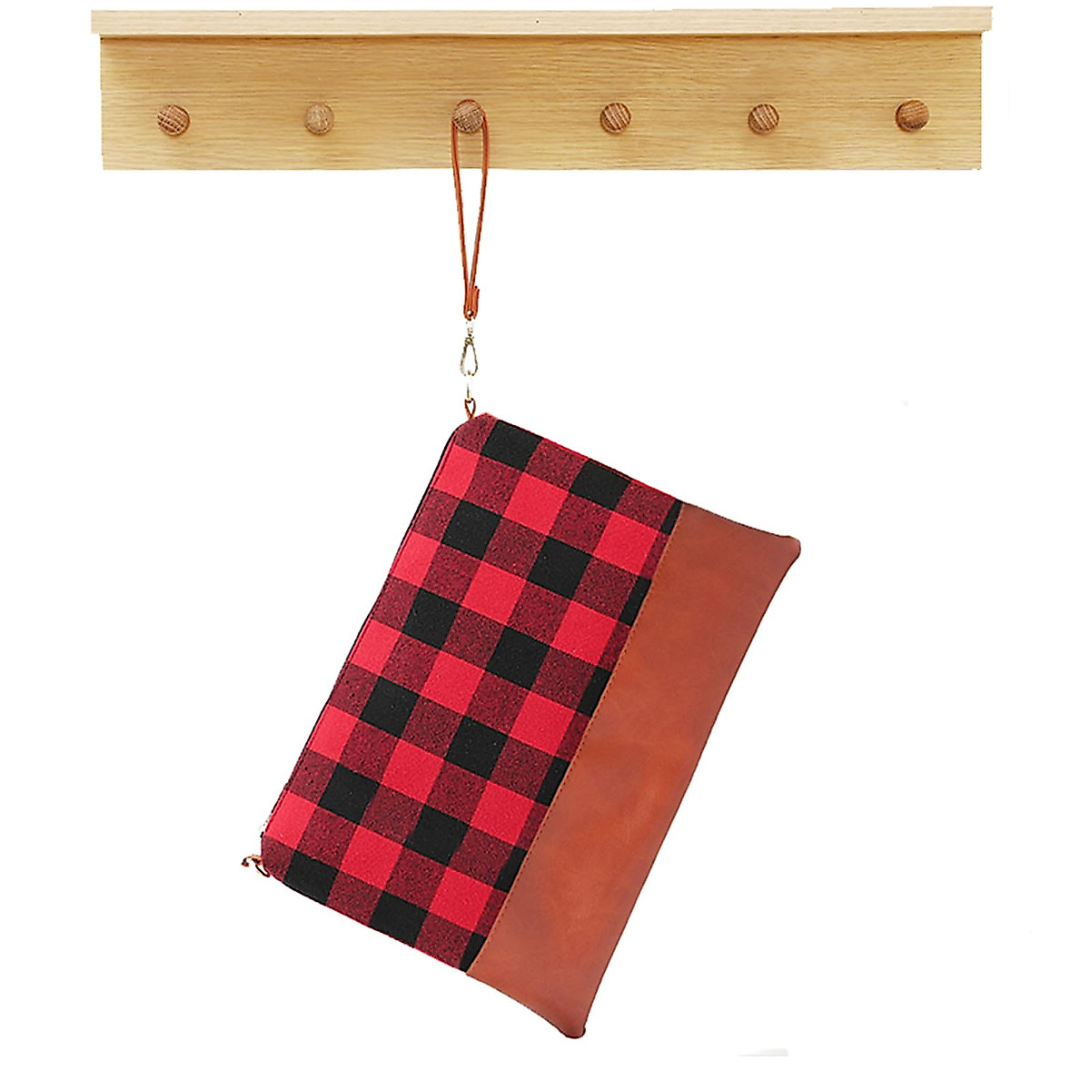 Auony Buffalo Plaid Wristlet Wallet Clutch Bag Phone Purse Handbag with Leather Wrist Strap for Christmas Birthday Gift