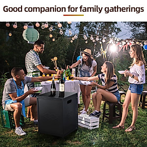 Propane Tank Cover Table 16 Inch, Propane Tank Storage for Gas Fire Pits, Fits a 20lb Propane Tank, Hideaway Table with Side Handles, Black