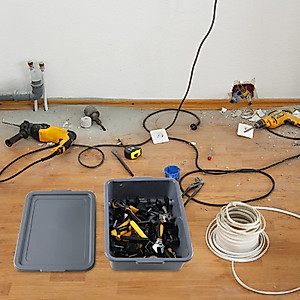 Lesbin 3-Pack 13 L Plastic Commercial Tote Box with Lid, Bus Tubs/Bus Box, Gray