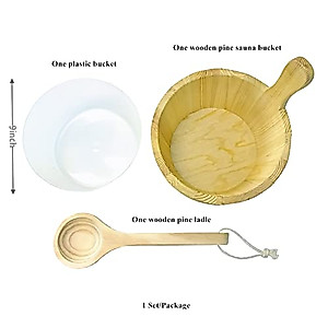HJJKKH Sauna Bucket Ladle Set-Sauna Accessories with Handmade Wooden Bucket Ladle Plastic Liner Wood Handle for Sauna Steam Room