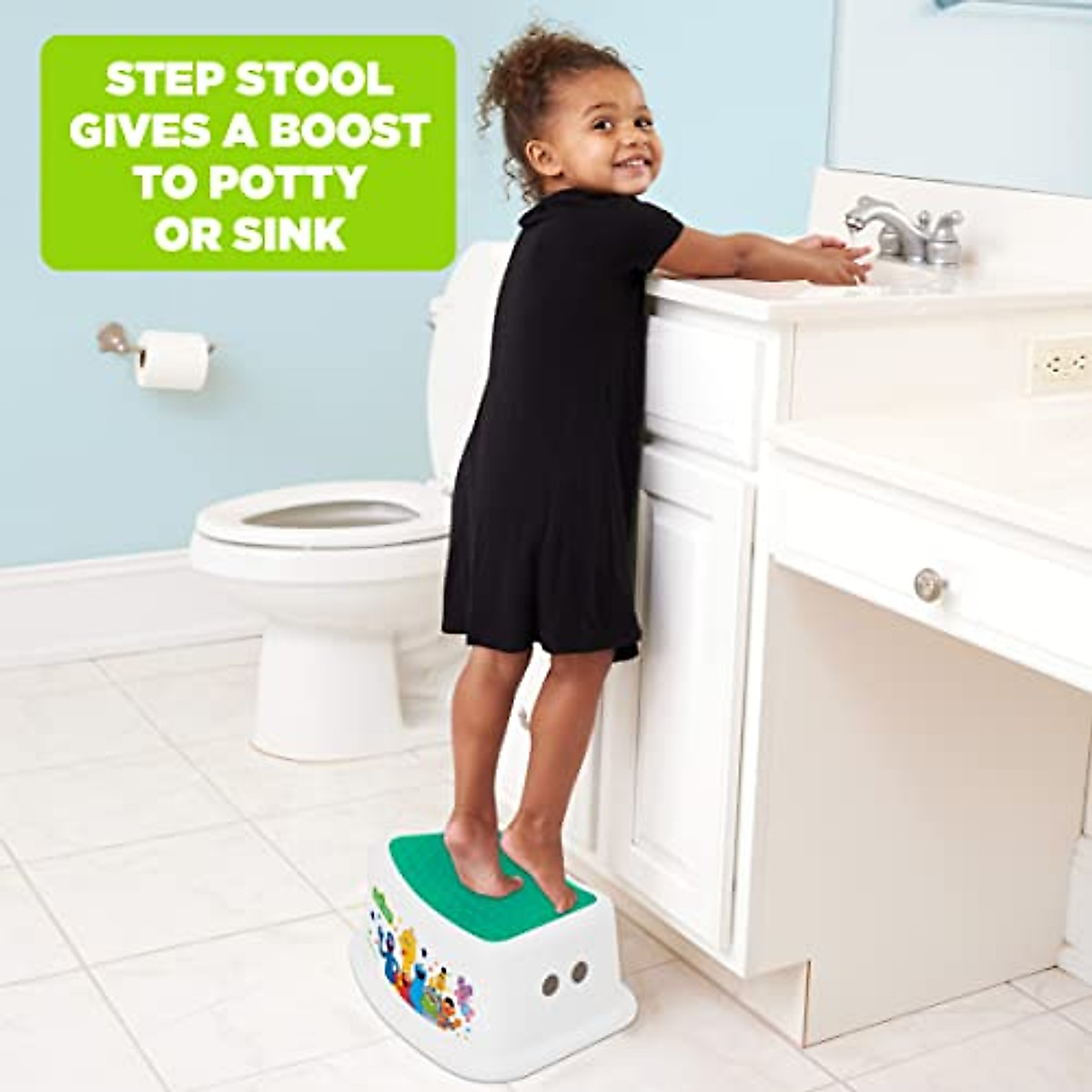 Sesame Street Sesame Squad Step Stool - Kids Step Stool, Potty Training, Non-Slip, Bathroom, Kitchen, Lightweight