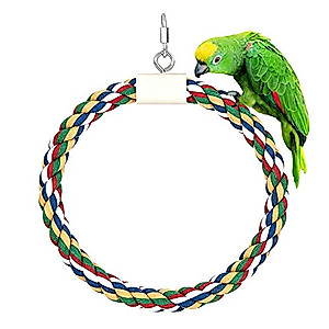 SONGBIRDTH Parrot Chew Toys - Pet Bird Parrot Cotton Rope Circle Ring Stand Hanging Swing Cage Chew Play Toy for Medium and Small Parrot 15cm