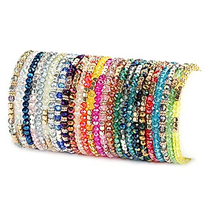 MOZAKA 26Pcs Boho Beaded Bracelets for Women Colorful Stackable Sparkly Crystal Beads Bracelets Multi-Layer Versatile Statement Bracelets Stretch Cuff Jewelry Gifts